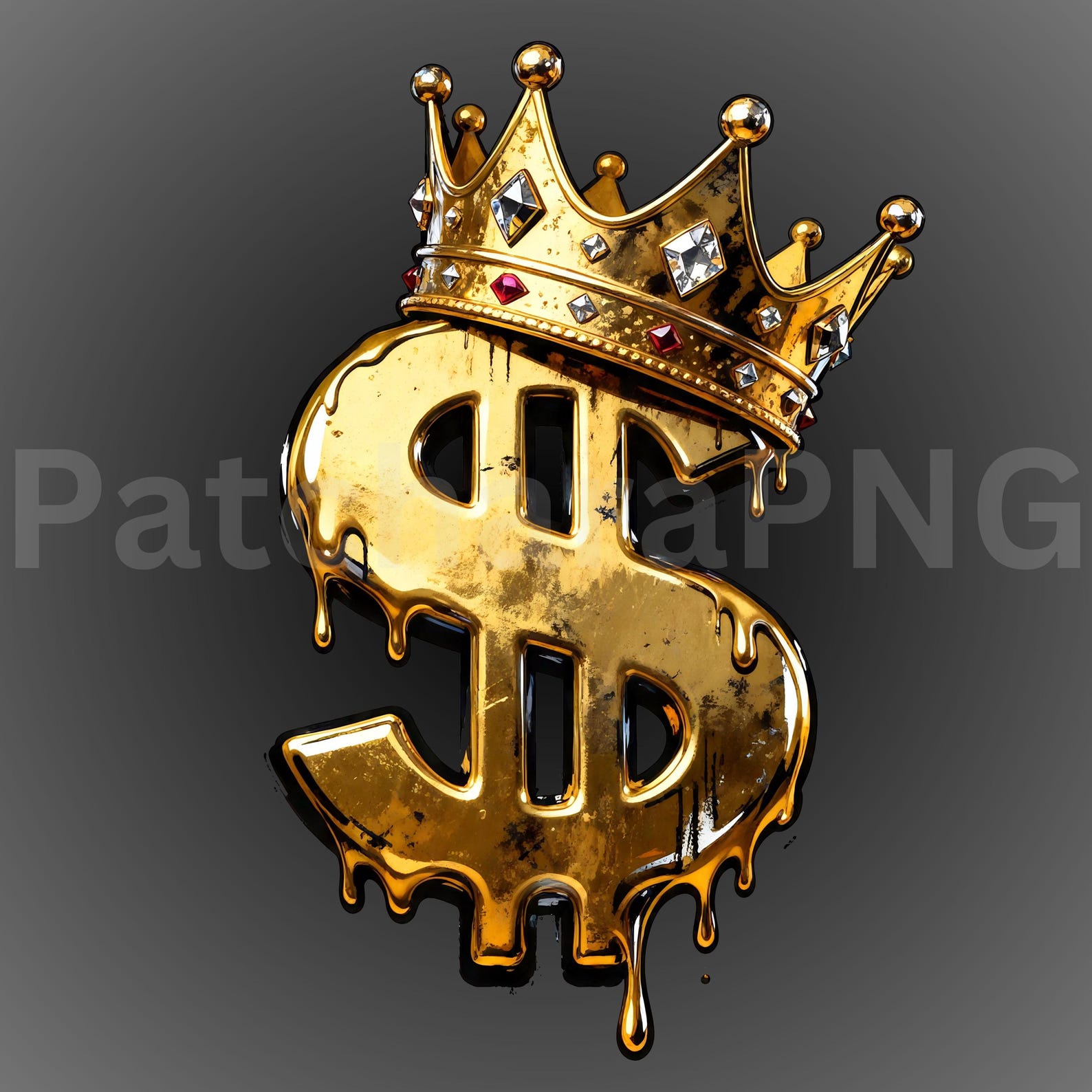 Gold Dollar Sign PNG With Crown | Graffiti Hip Hop Money Symbol for DTF ...