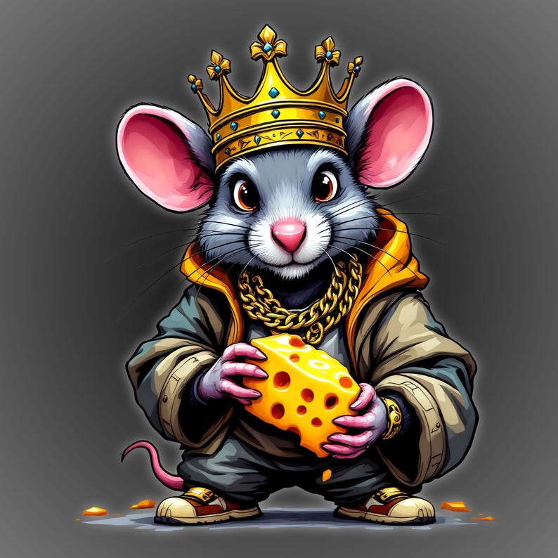 Mouse King PNG | Gangsta Mouse Clipart With Cheese and Crown | Funny ...