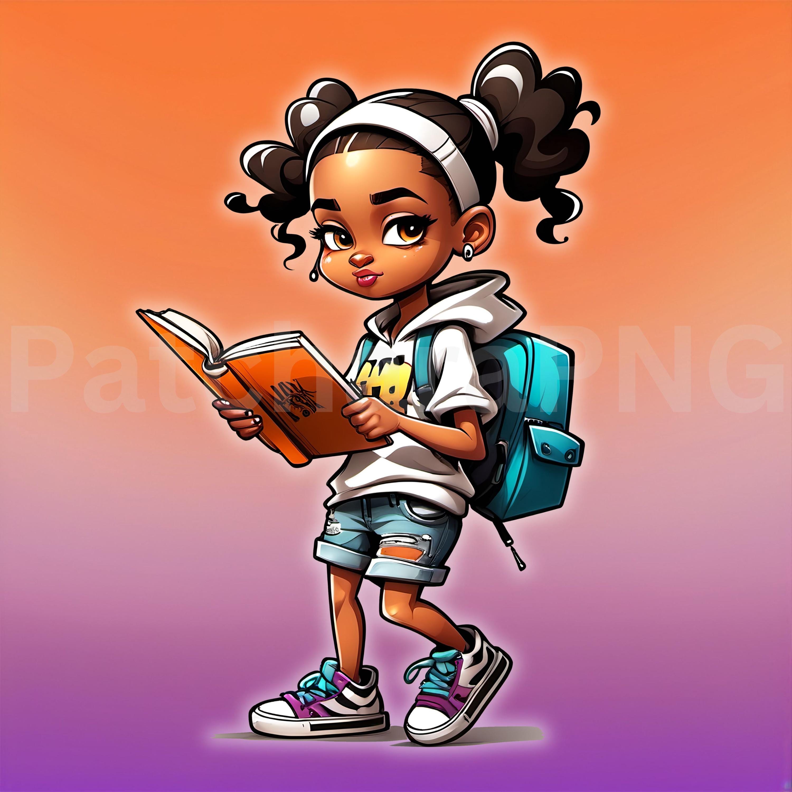Afro Girl Reading PNG | Smart Black Girl Clipart | Back to School ...