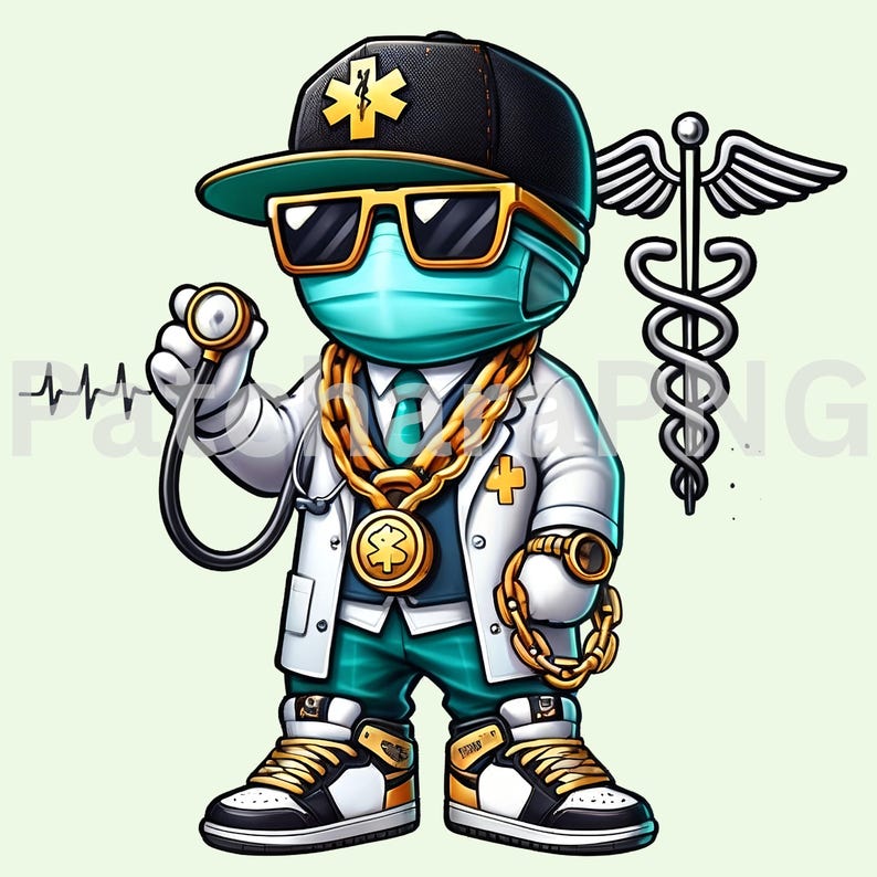 Hip-hop Doctor Cartoon Clipart | Cool Doctor With Stethoscope & Mask ...