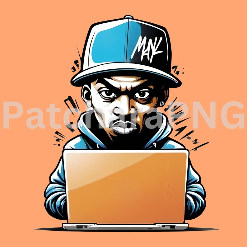 Hip-hop Cartoon Man PNG With Laptop | Fun Streetwear Graffiti Character ...