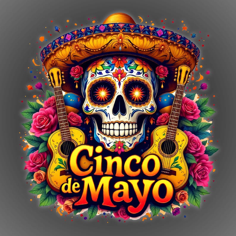 Cinco De Mayo Skull PNG | Sugar Skull With Sombrero Guitars | Mexican ...