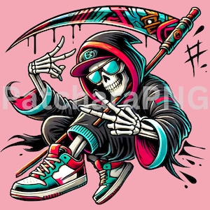 Hip-hop Grim Reaper PNG, Digital Urban Street Art Illustration, Dark ...