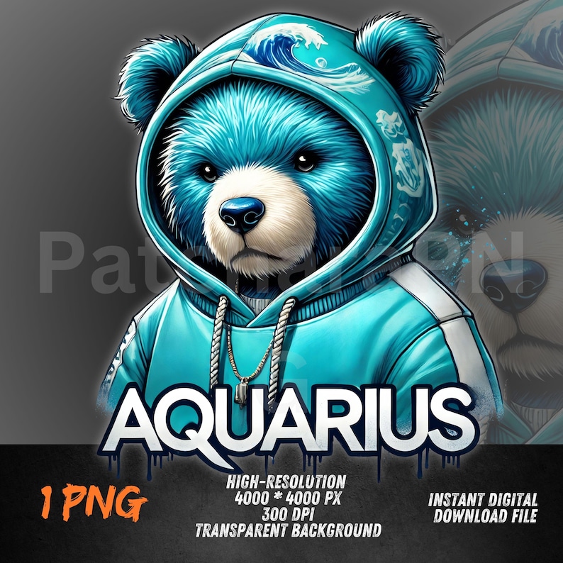 Aquarius Bear PNG | Zodiac Hoodie Bear Clipart | Cute Astrology Sign ...