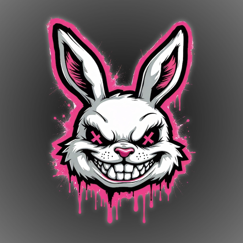 Evil Bunny PNG | Crazy Rabbit Face Clipart | Graffiti Style Animal ...