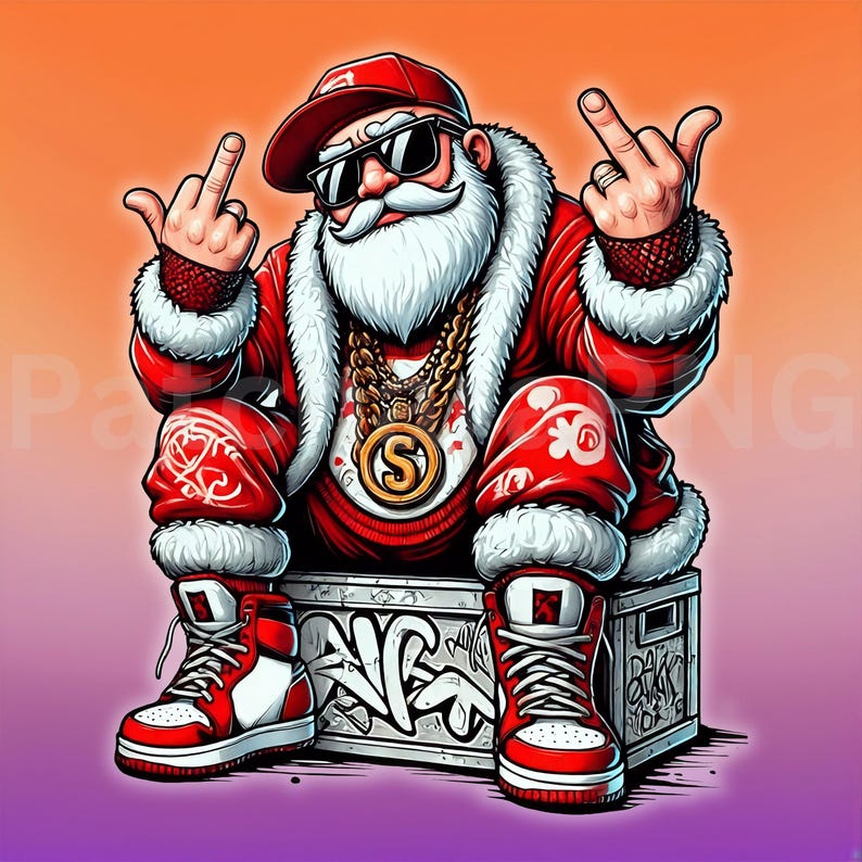 Hip-hop Santa Claus PNG | Urban Christmas Sublimation Design | Cool ...
