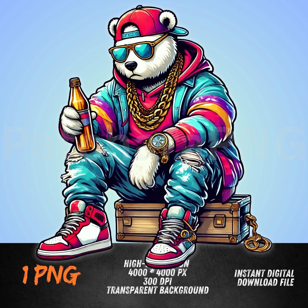 Chill Bear PNG | Gangsta Teddy Clipart With Beer and Chain | Urban ...