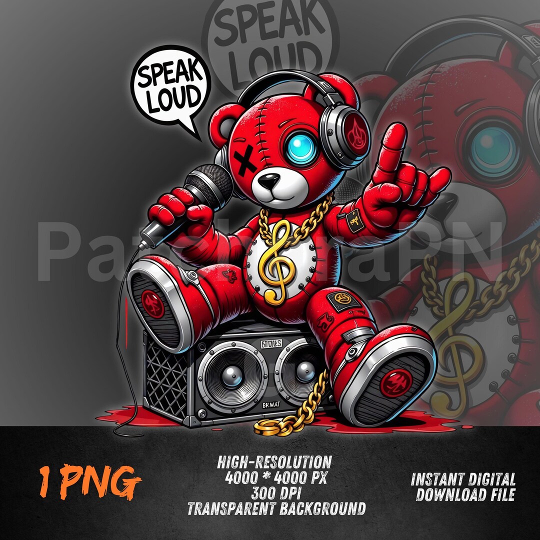 Speak Loud Rap Bear PNG | Hip Hop Music Clipart for Sublimation | DTF ...