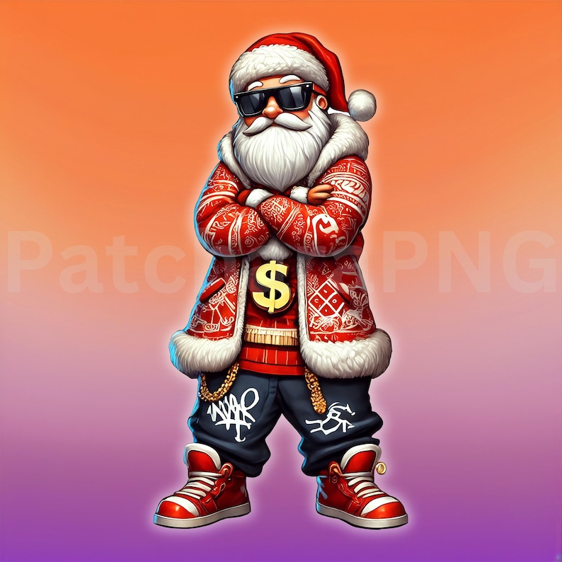 Hip-hop Santa Claus PNG | Urban Christmas Sublimation Design | Cool ...