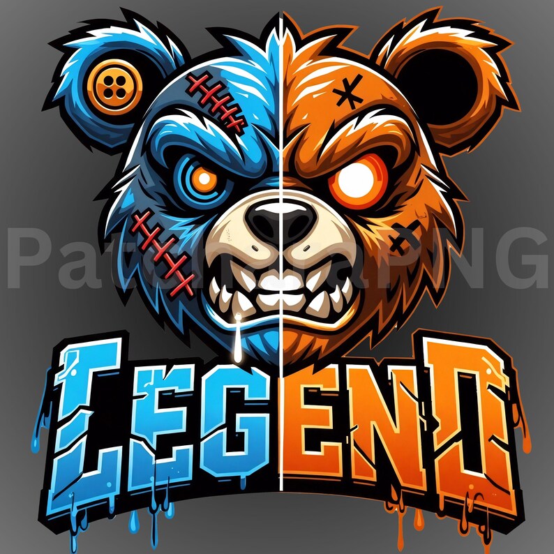 Legend Bear PNG | Split Face Graffiti Bear Clipart | Urban Hustle ...