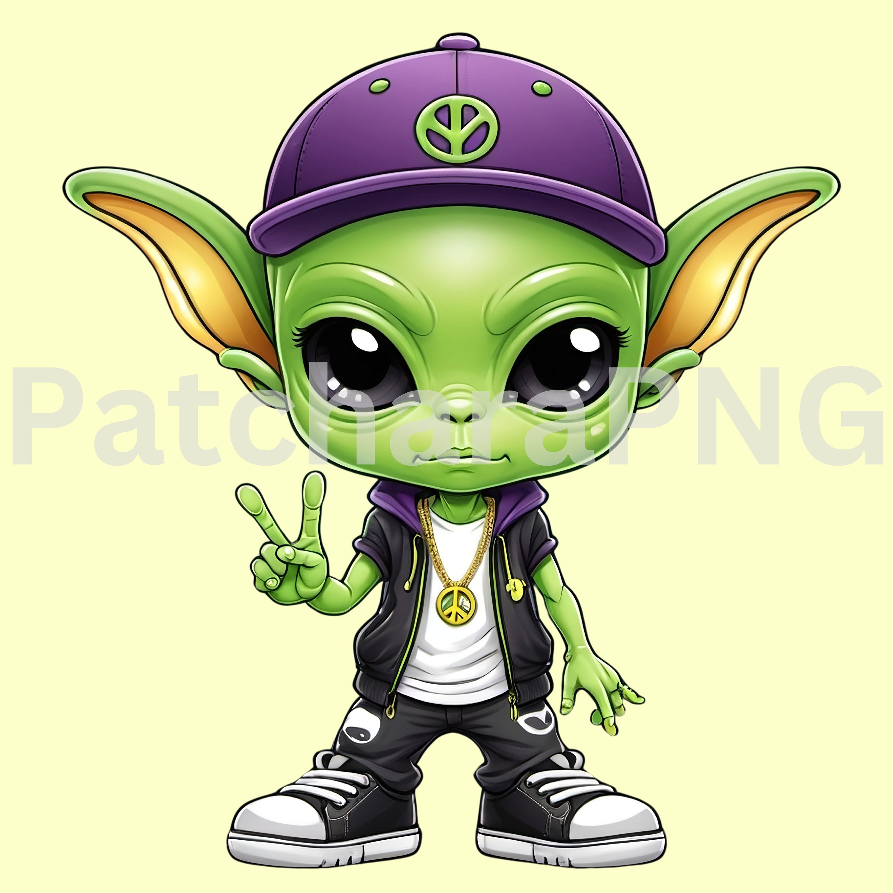 Hip-hop Alien Chibi Cartoon With Sneakers High-quality PNG Digital Art ...