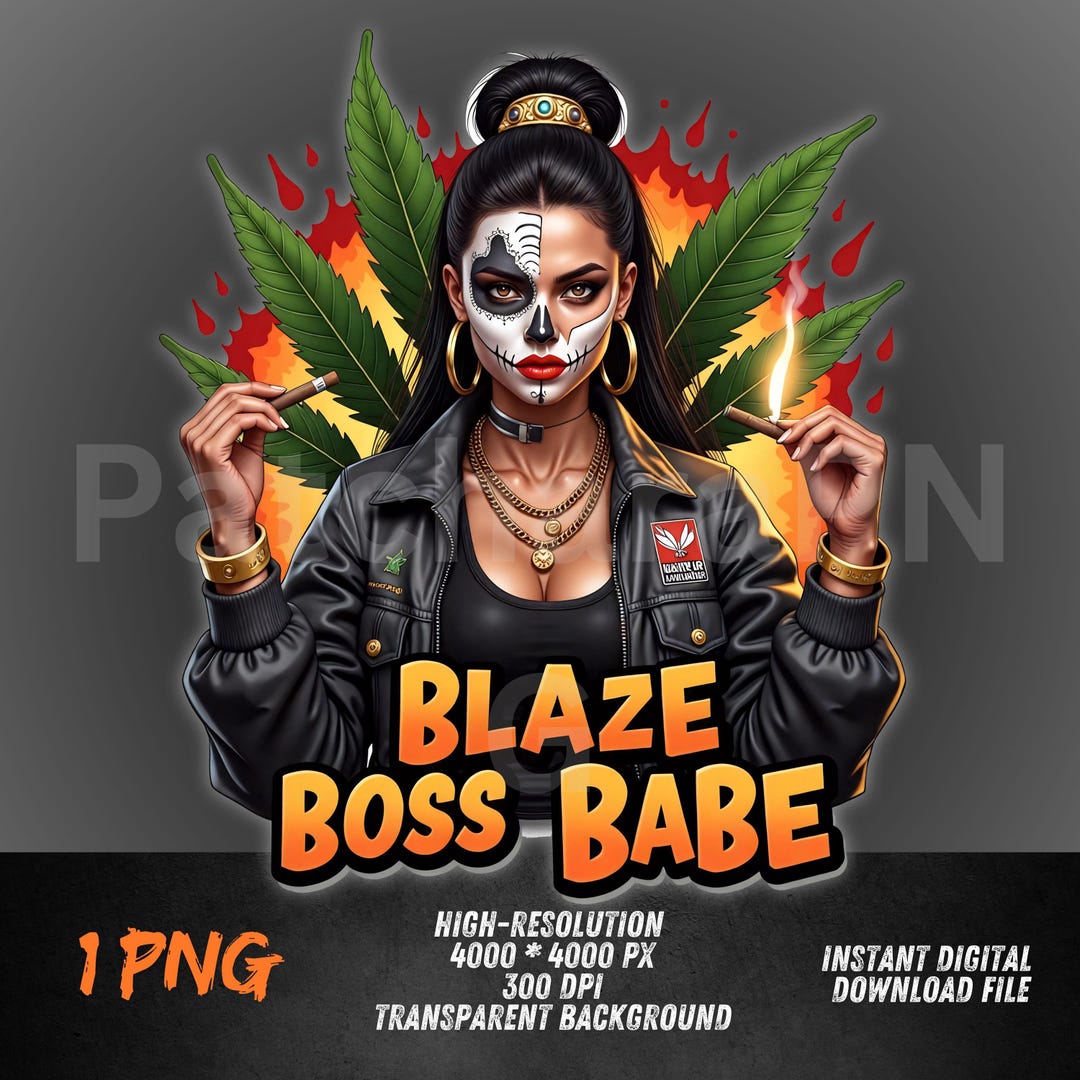 Blaze Boss Babe PNG, Latina Skull Weed Girl Art, 420 Feminine Street ...