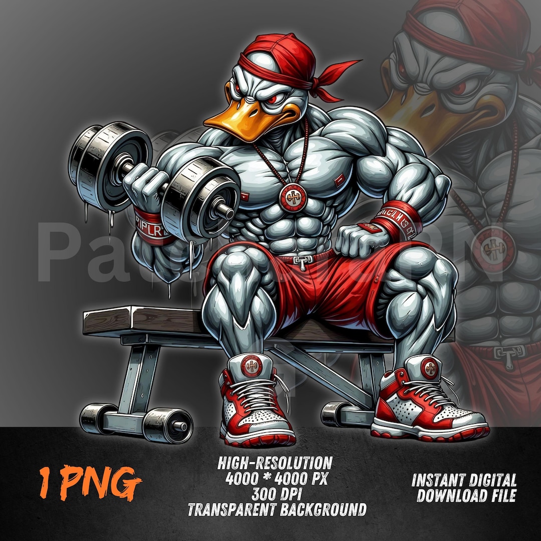 Muscle Duck Gym PNG, Funny Bodybuilder Mascot for DTF Print, Fitness ...