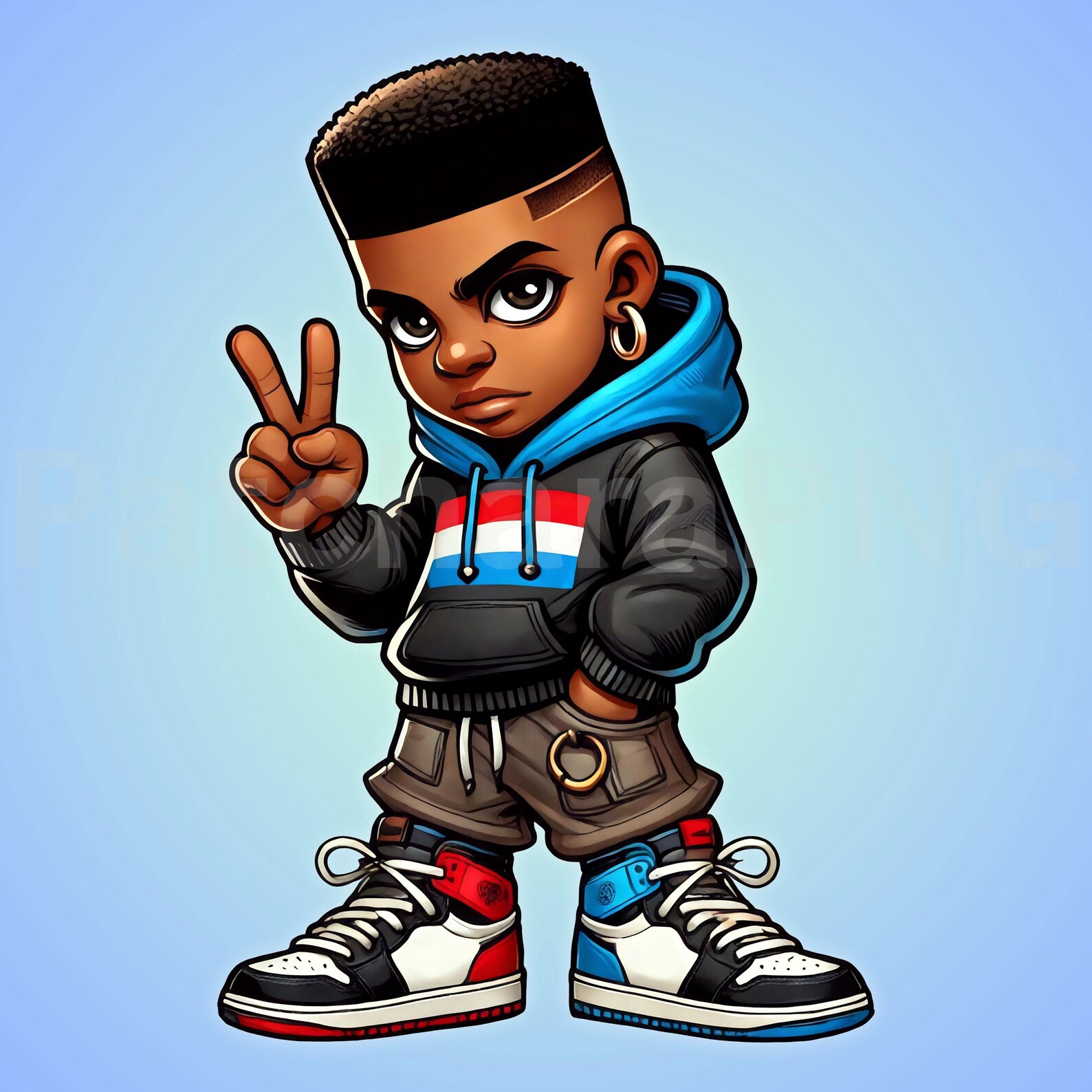 Hip-hop Boy PNG With Peace Sign | Cool Streetwear Cartoon | DTF ...
