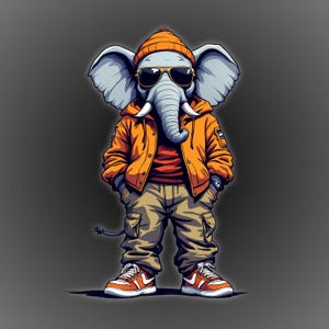 Gangsta Elephant PNG | Cool Urban Hip-hop Animal Clipart | Sublimation ...