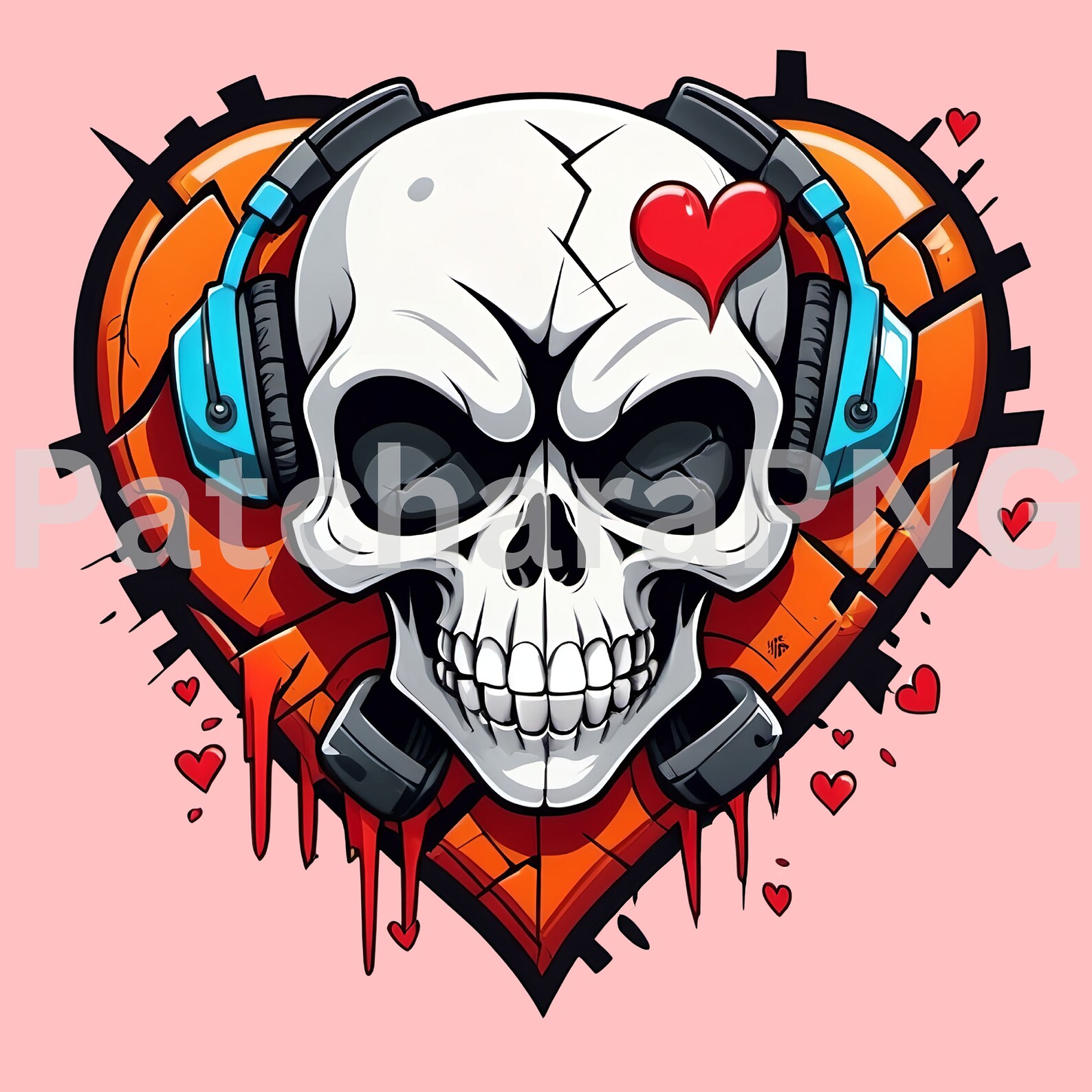 Graffiti Skull Heart Art - Cartoon Broken Heart With Skull and Colorful ...