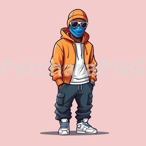 Hip-hop Ski Mask Character PNG Cool Cartoon Streetwear Graphic Urban ...