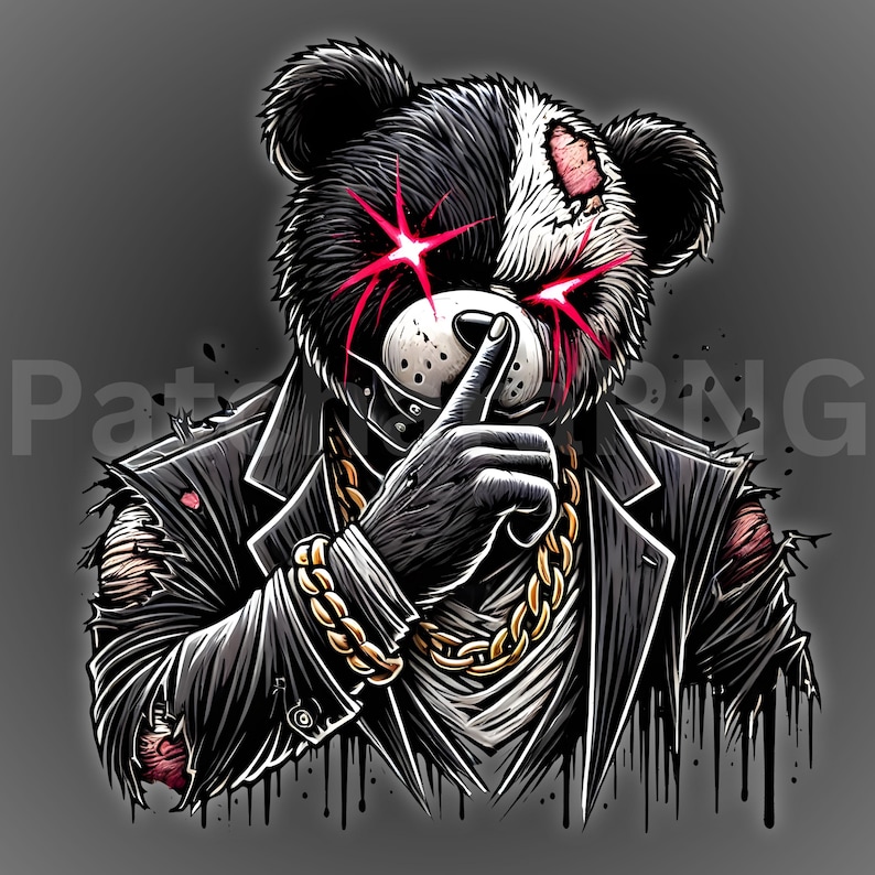 Gangster Bear PNG | Silent Rebel Teddy Sublimation Design | Edgy ...