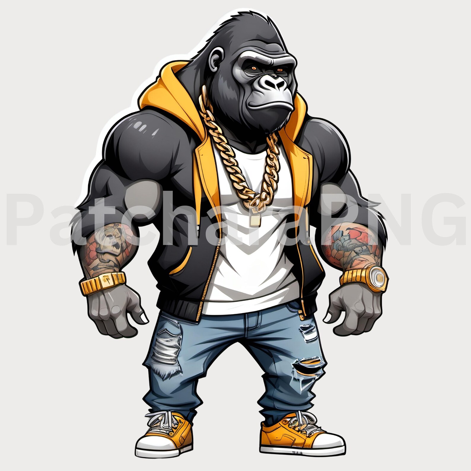 Buff Gorilla PNG | Muscular Gorilla Clipart in Hoodie and Gold Chain ...