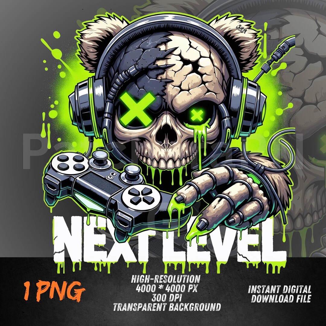Next Level Gamer Skull Bear PNG | Neon Green Gaming Clipart ...