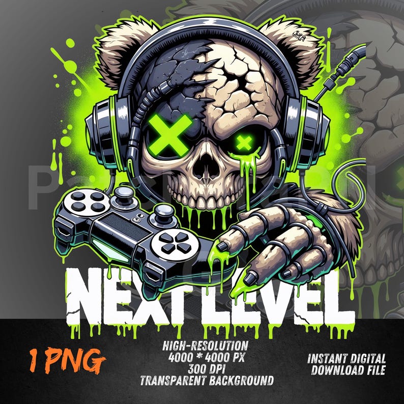 Next Level Gamer Skull Bear PNG | Neon Green Gaming Clipart ...