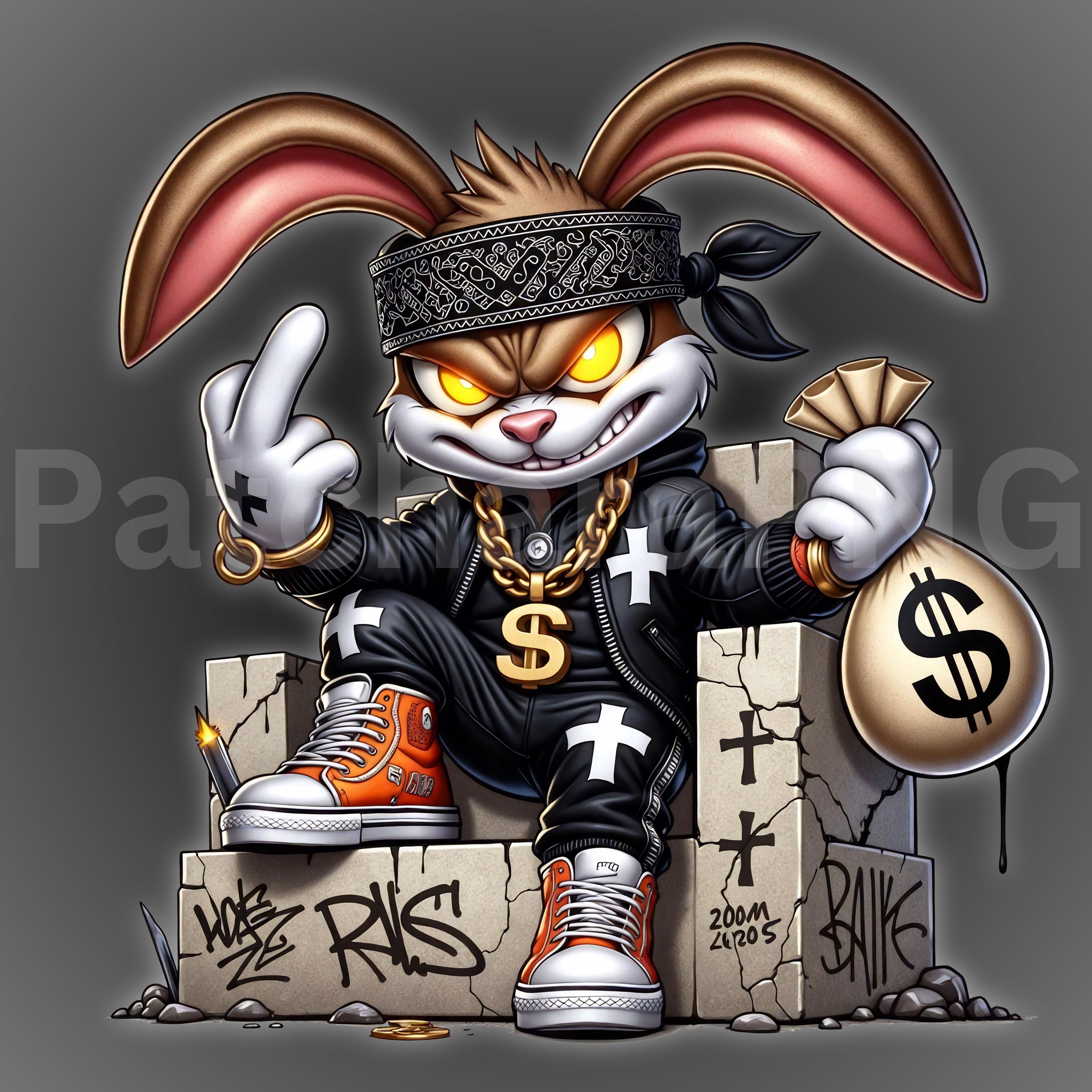 Gangsta Rabbit PNG | Hip Hop Graffiti Bunny Clipart With Money Bag ...
