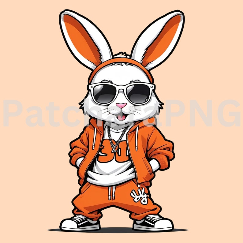 Swag Bunny PNG | Bunny Clipart in Orange Tracksuit and Glasses | Urban ...