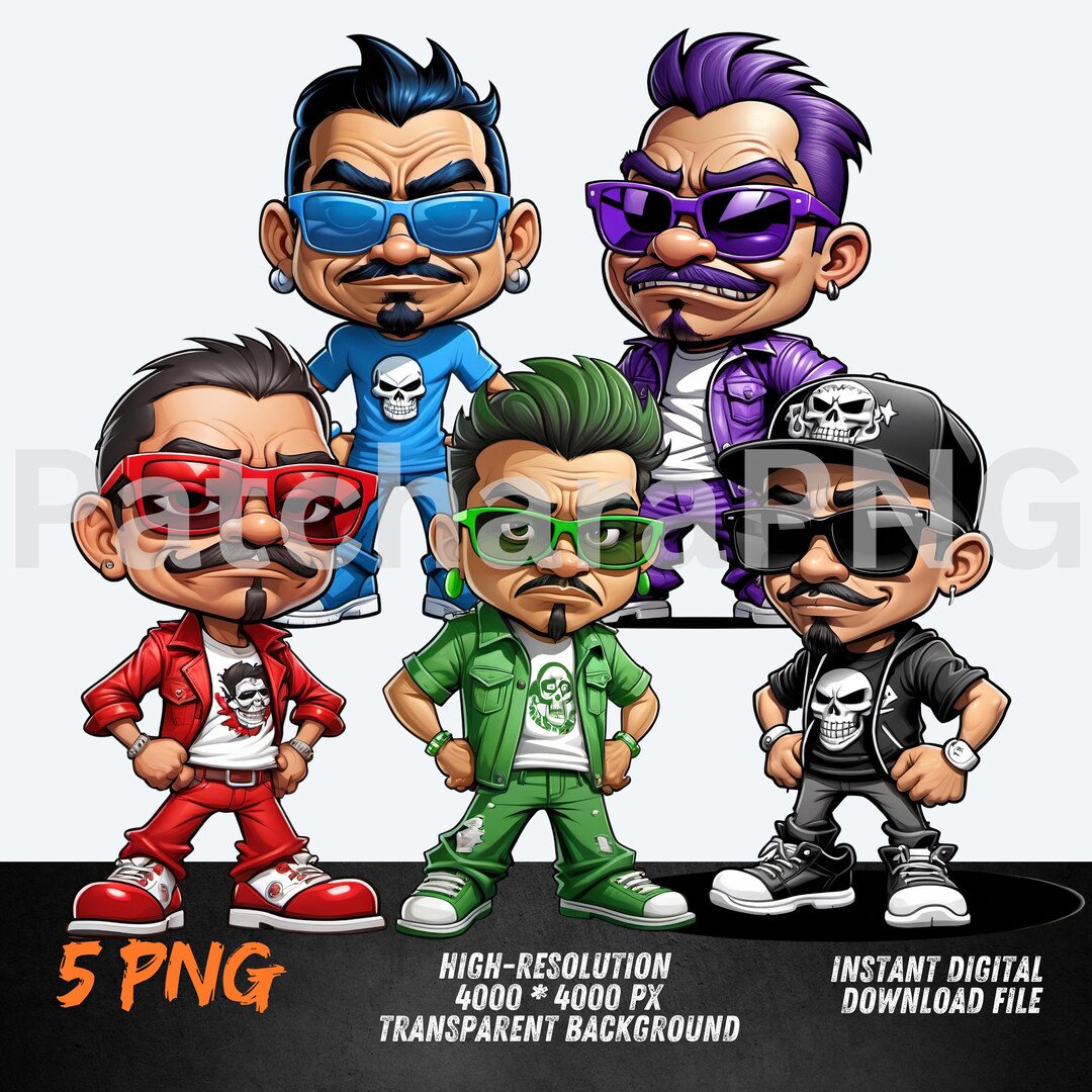 Cool Chicano Cartoon Character in Red, Pink, Green, Black, and Blue ...