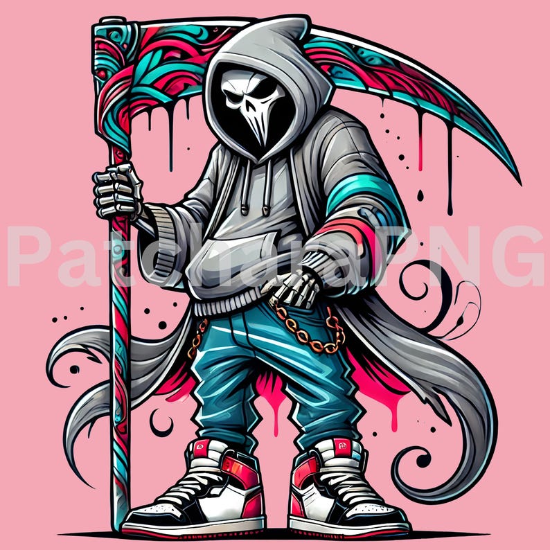 Grim Reaper PNG | Streetwear Reaper Clipart With Fire and Scythe | Edgy ...