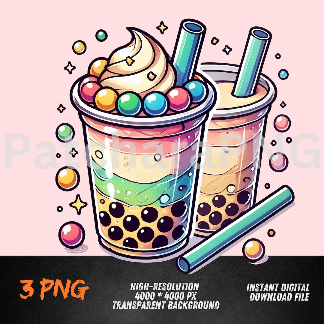 Colorful Bubble Tea Clipart | Cute Boba Digital Art | Kawaii Boba ...