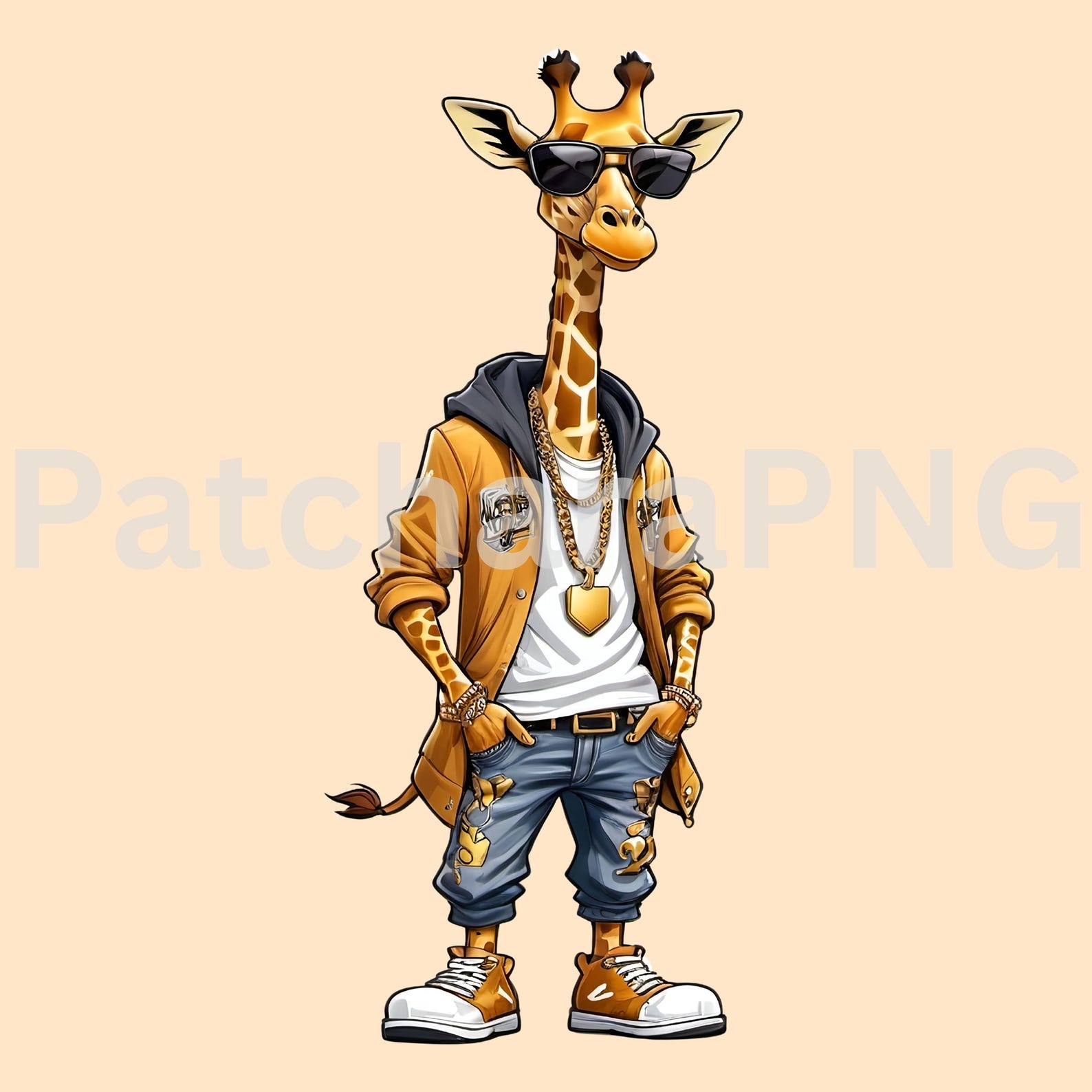 Hip-hop Giraffe Graffiti Art Cool Cartoon Giraffe With Gold Chains and ...