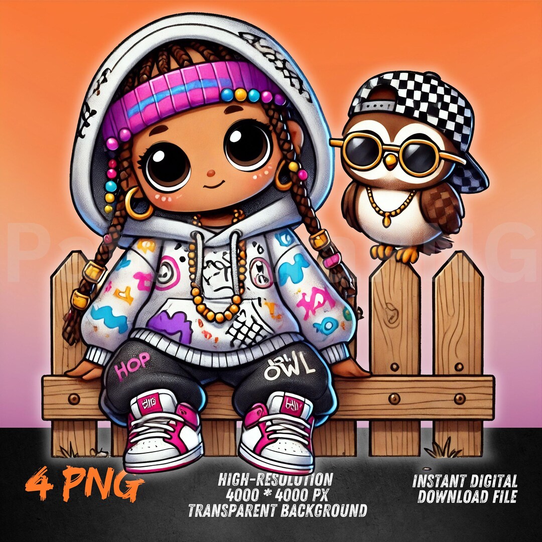 Hip-hop Girl and Owl PNG | Urban Cartoon Sublimation Design | Cute ...