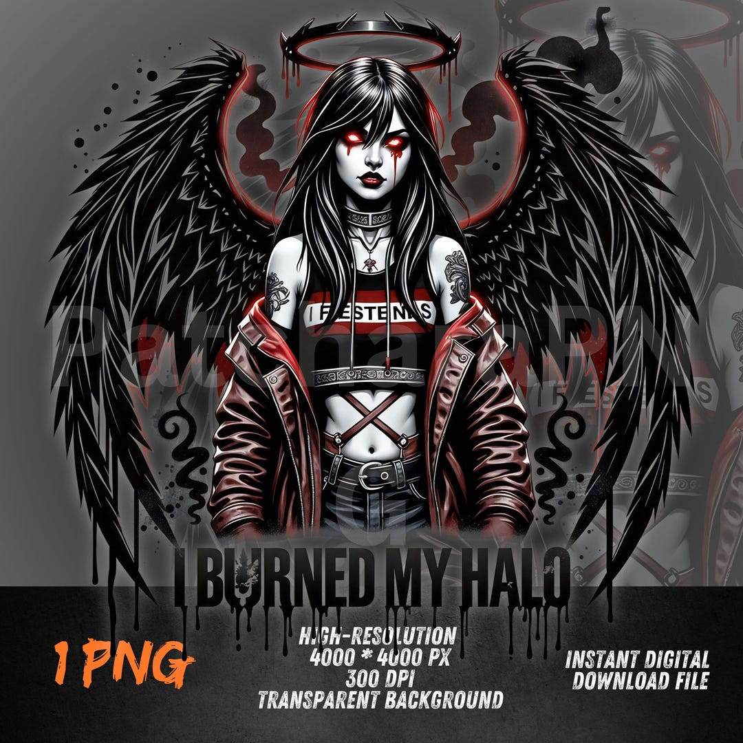 Fallen Angel Girl PNG | Gothic Dark Graffiti Art | DTF Transfer ...