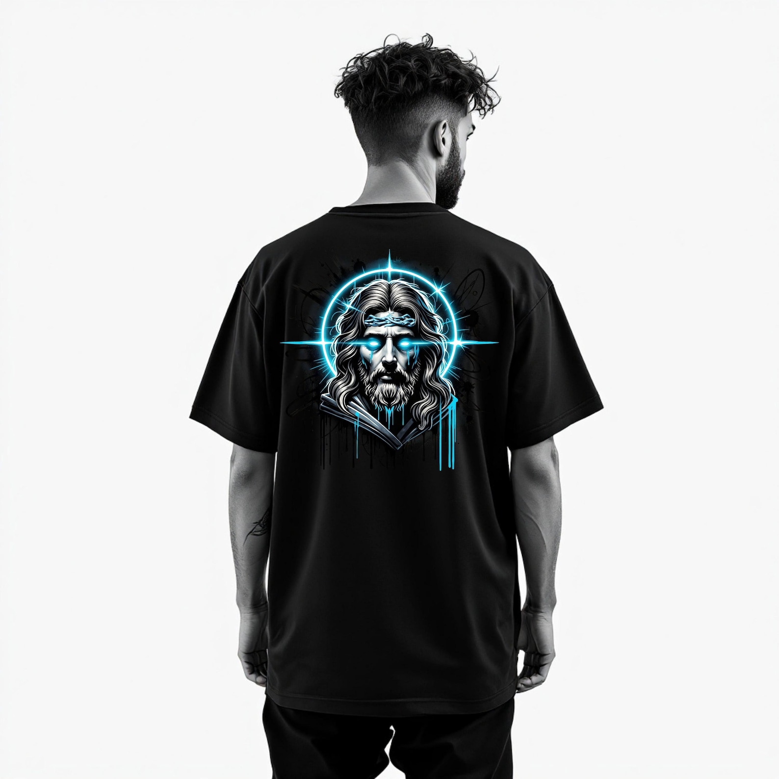 Jesus Dark Art PNG Neon Blue Halo Chrome Drip Religious Illustration - Etsy