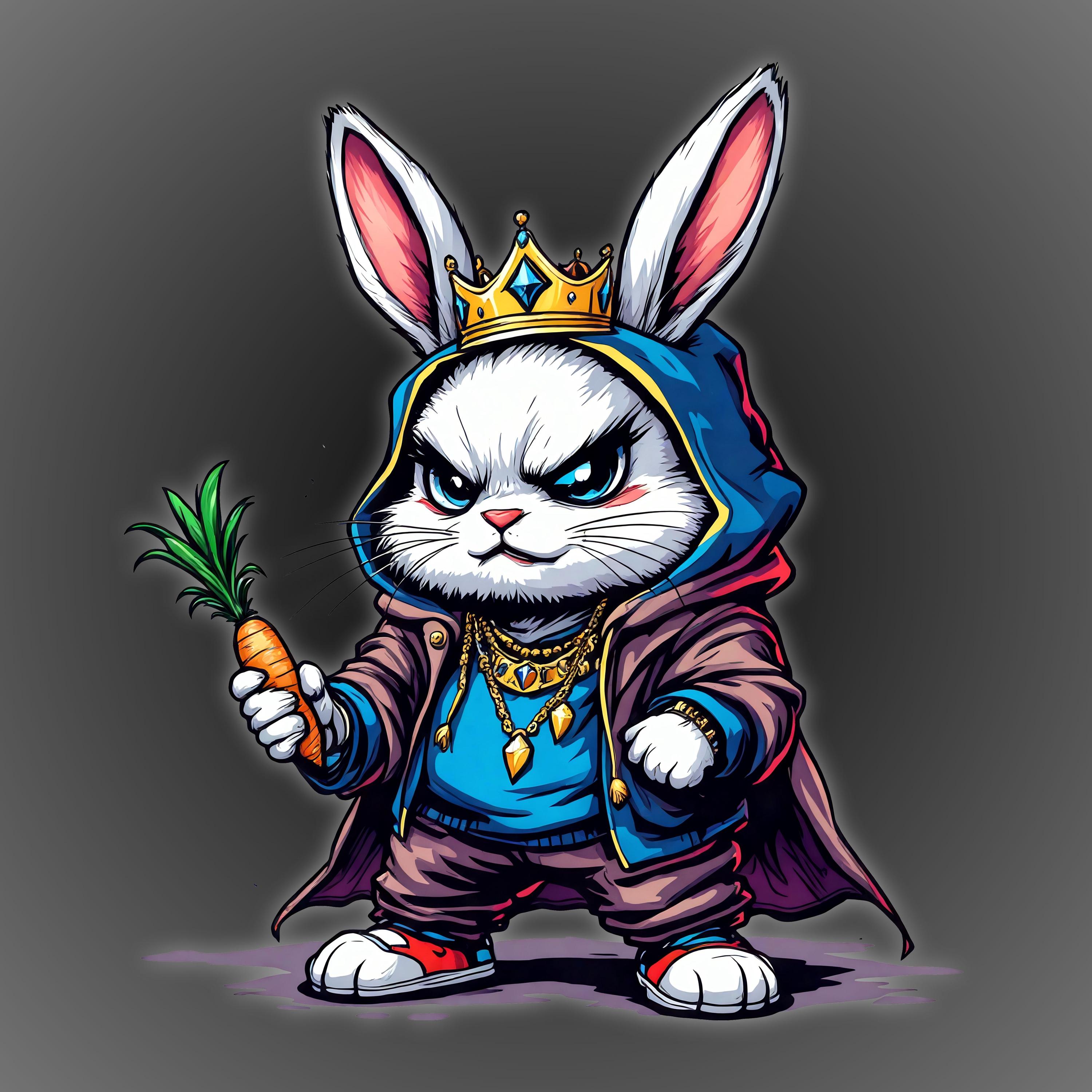 Bunny King PNG | Gangsta Rabbit Clipart With Crown and Carrot | Royal ...