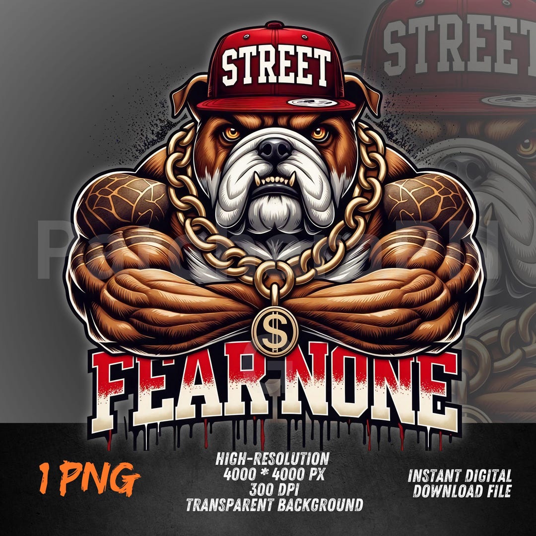 Gangsta Bulldog PNG | Street Style Muscle Dog Clipart for DTF Shirts ...