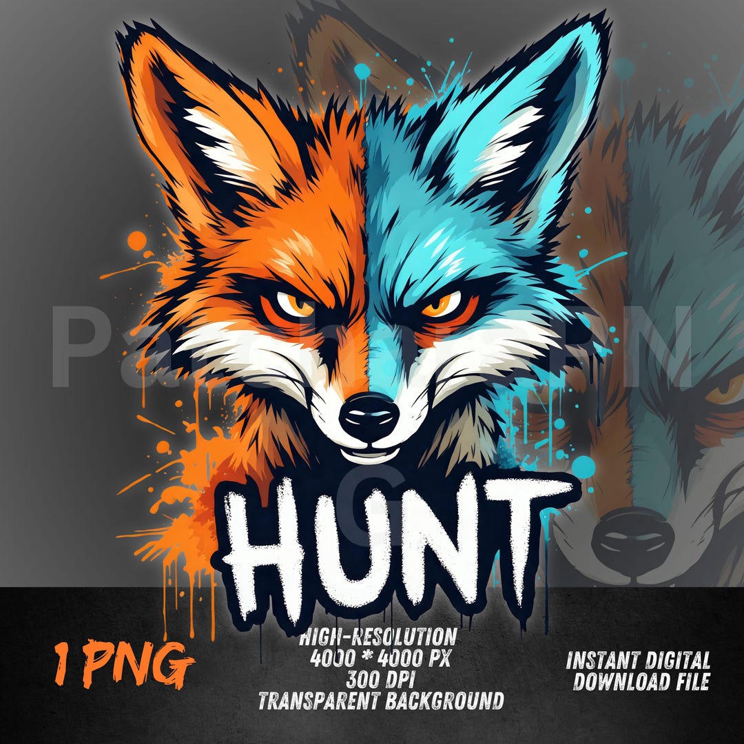 Hunt Fox PNG | Two-tone Fox Clipart With Bold Text | Graffiti Style ...