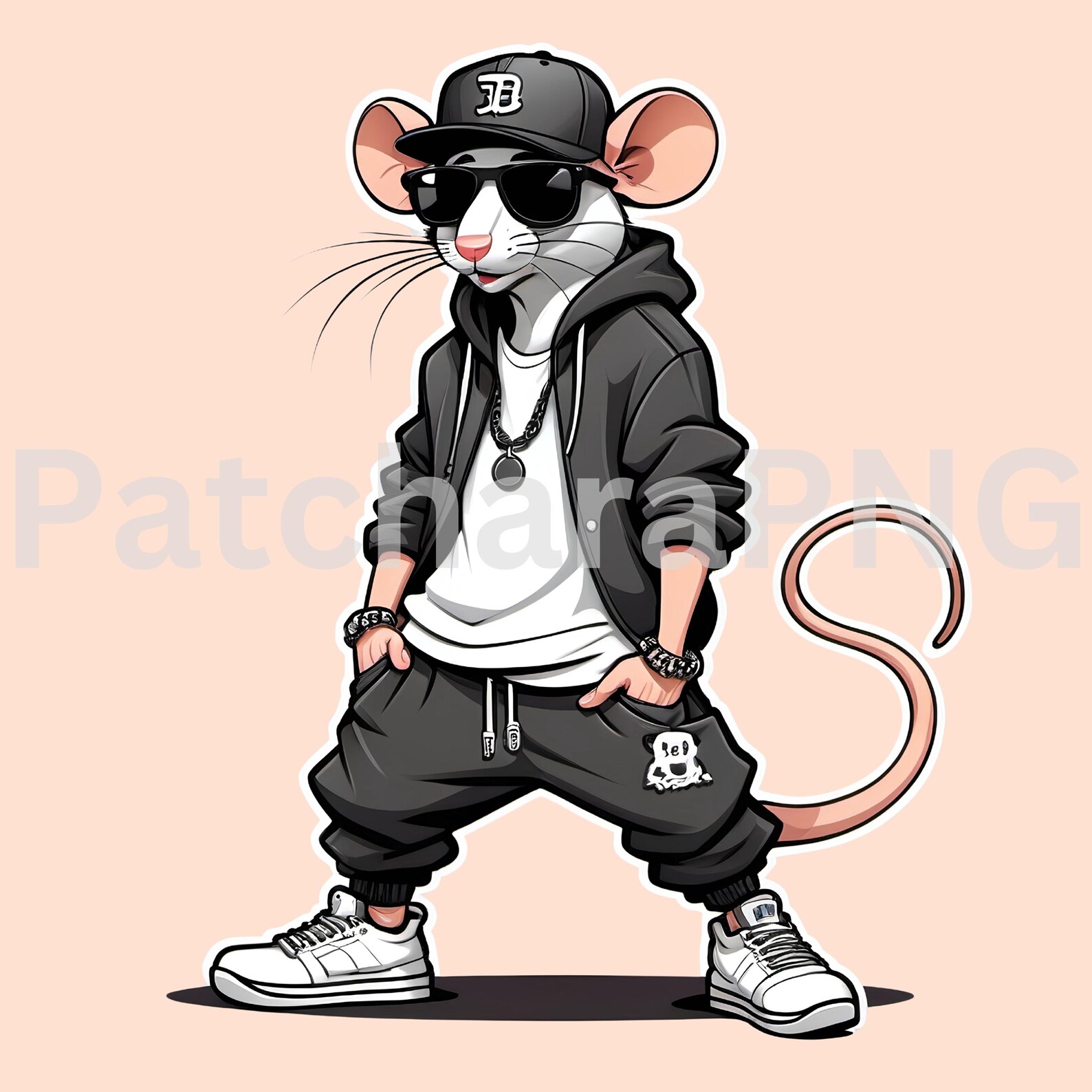 Cool Hip-hop Rat Cartoon PNG - Streetwear Mouse Clipart for T-shirts ...