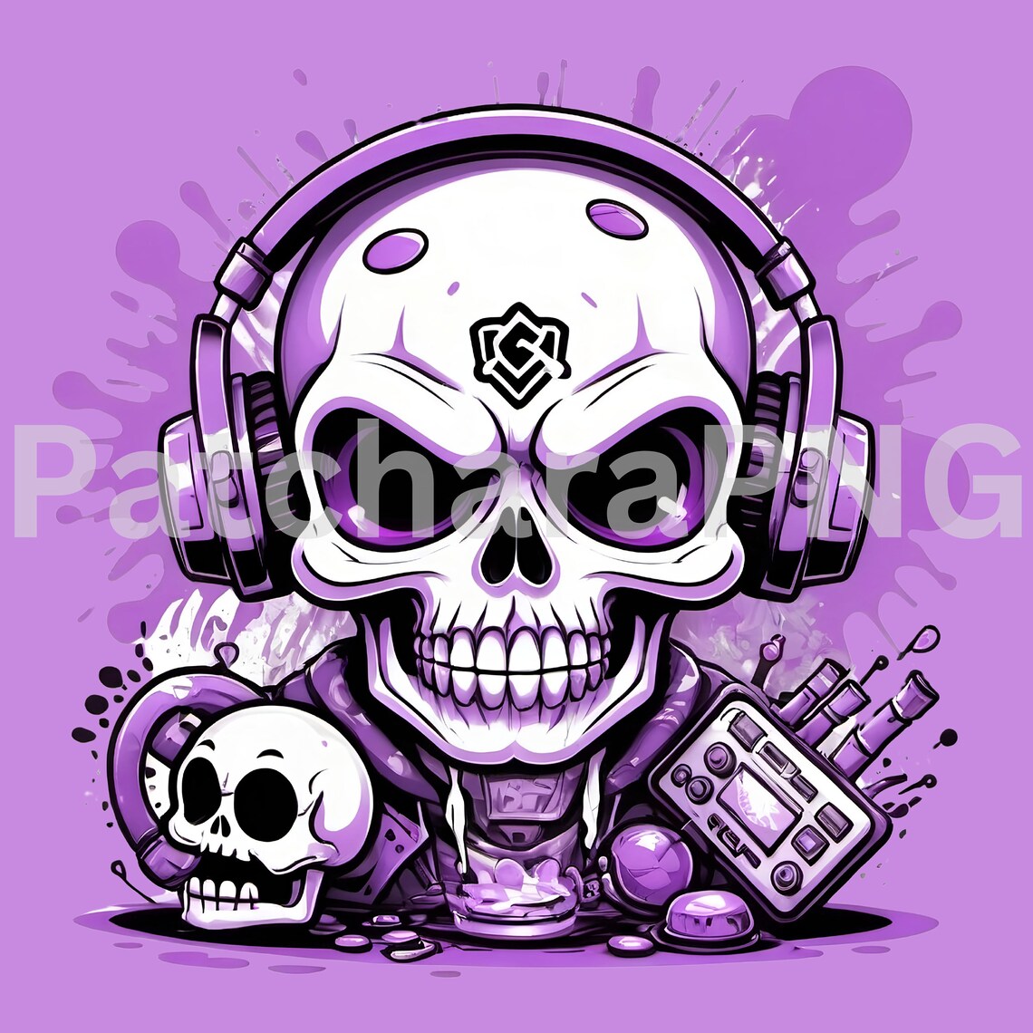 DJ Skull PNG | Skull With Headphones Clipart | Purple Skull Art | Music ...