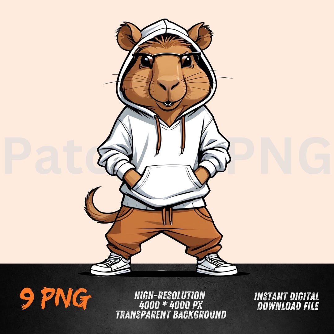 Capybara PNG | Cool Capybara Clipart in Hoodie | Urban Hip Hop Rodent ...
