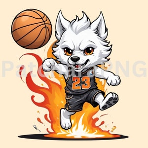 Basketball Wolf PNG | Wolf Clipart in Jersey With Fireball and Sneakers ...
