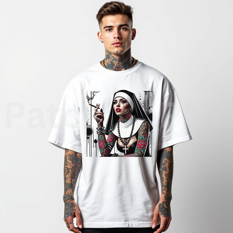 Tattooed Nun PNG Graffiti Style | Dark Gothic Art for Sublimation, DTF ...