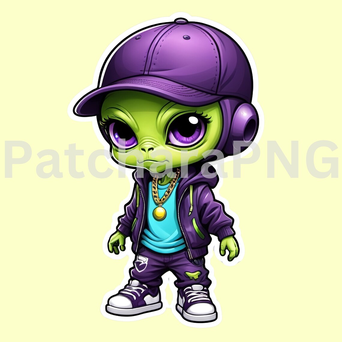 Hip-hop Alien Chibi Cartoon With Sneakers High-quality PNG Digital Art ...