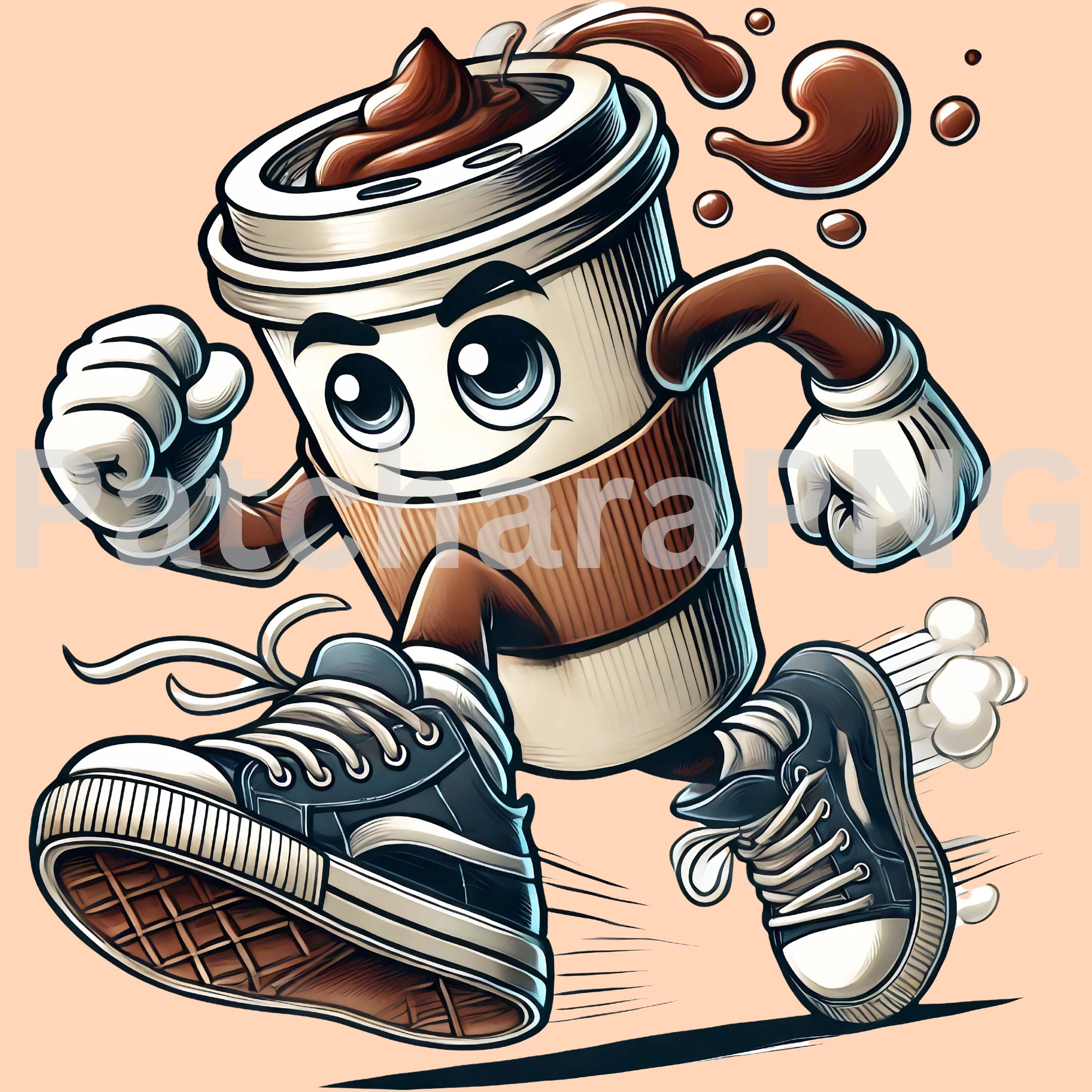 Running Coffee Cup PNG | Cute Cartoon Coffee Cup Clipart | Coffee Lover ...