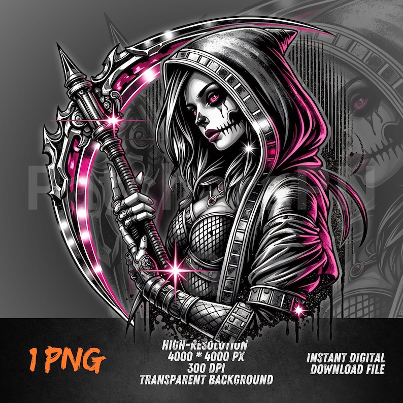 Gothic Reaper Girl PNG, Pink Scythe Clipart for Shirt, Dark Alt ...