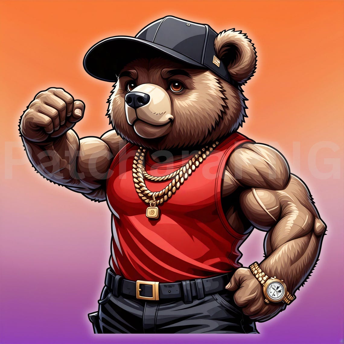 Muscular Teddy Bear Clipart | Hip-hop Gym Bear PNG | Strong Urban Bear ...