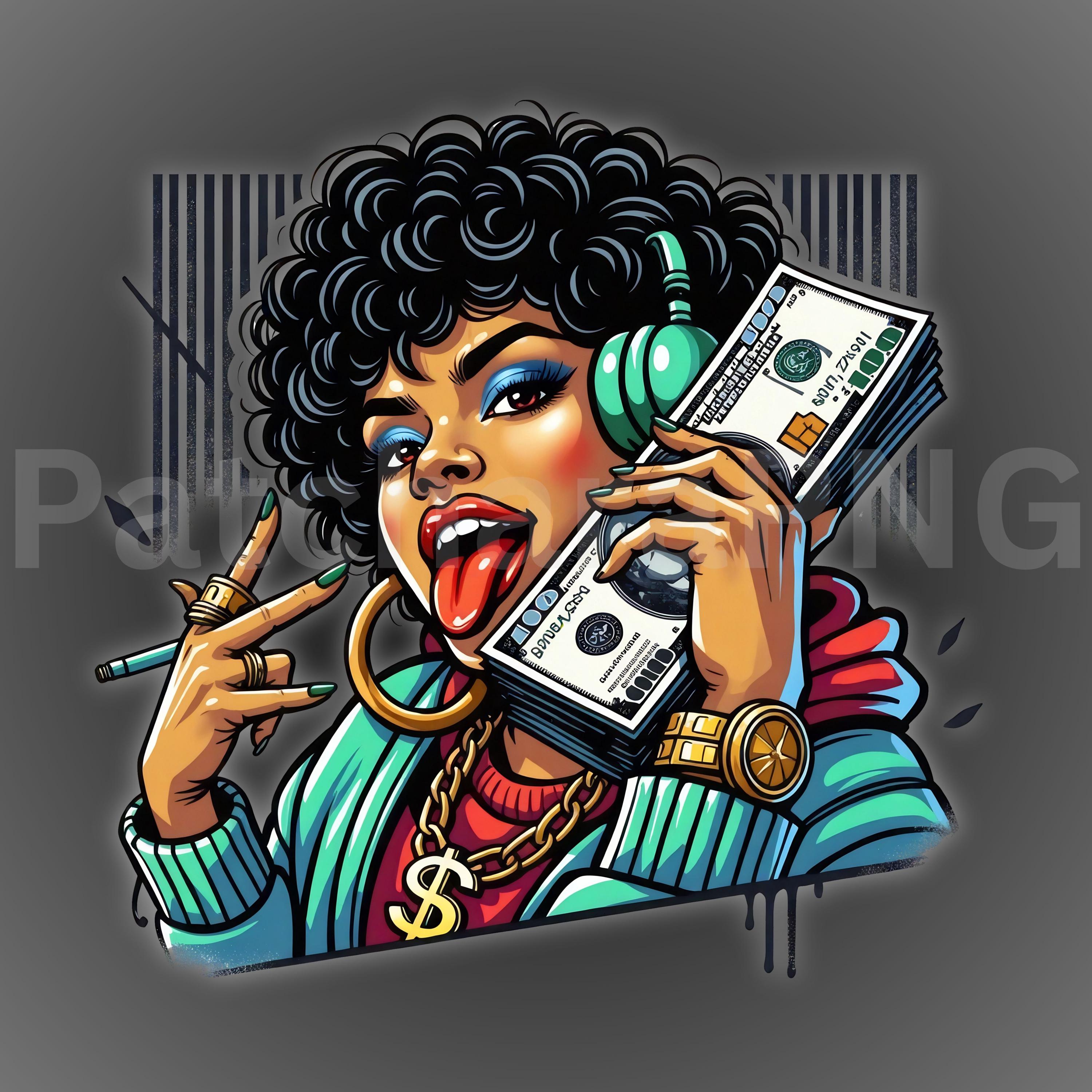 Boss Girl Graffiti PNG, Hip Hop Afro Woman With Money Stack ...