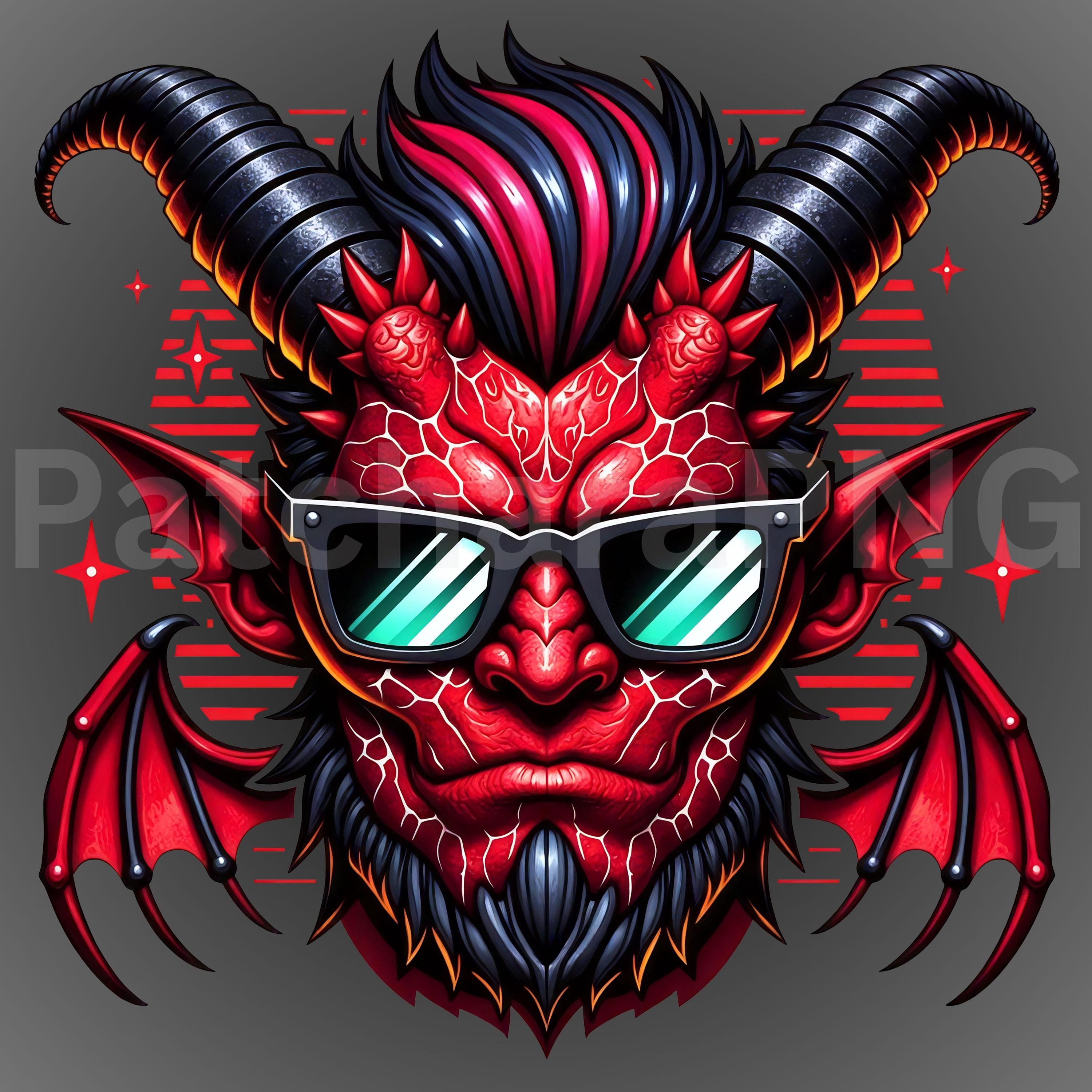 Devil Face PNG | Red Horned Demon With Glasses | Gothic Evil Clipart ...