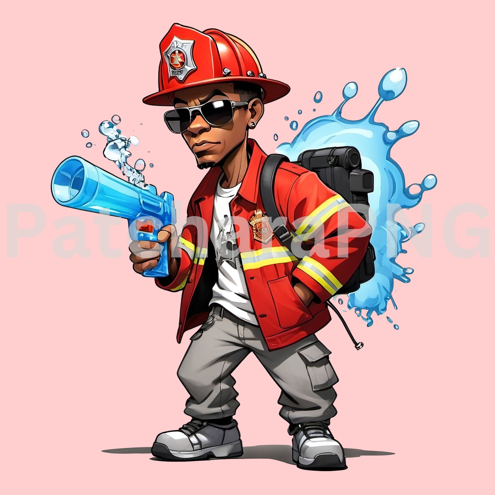 Cartoon Cool Firefighter PNG, Funny Firefighter Clipart, Heroic Fireman ...