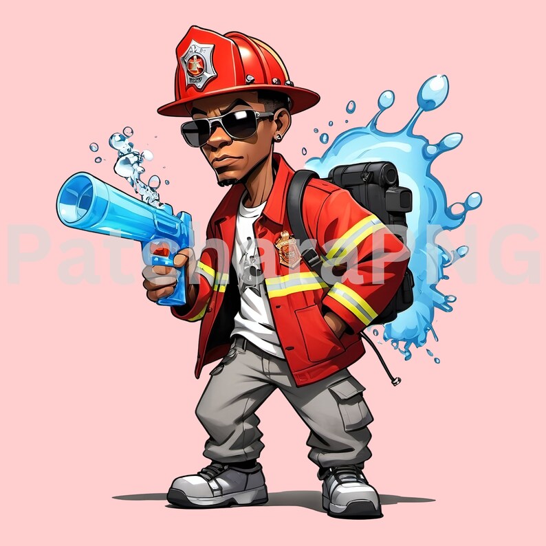 Cartoon Cool Firefighter PNG, Funny Firefighter Clipart, Heroic Fireman ...